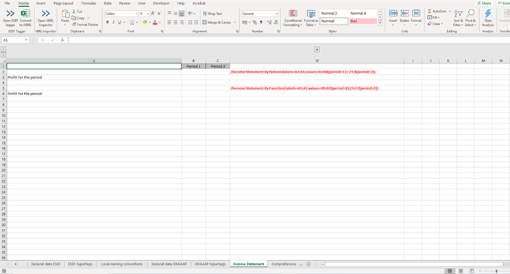 Adding Reporting Periods to the Excel Template